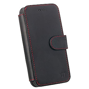 Wilken iPhone 13 Mini Leather Wallet Case with Detachable Magnetic Phone Case | Compatible with MagSafe and All Wireless Charging Accessories | Genuine Leather Magnetic Wallet Case | (Black, 13 Mini)