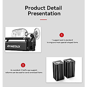 ATOMSTACK R3 Pro Engraver Rotary Roller, Engraver Y-axis Rotary Roller for 360° Engraving Cylindrical Objects with 4 Heightening Columns, 2 Support Shaft and 1 Support Frame