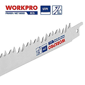 WORKPRO 5-Piece 9-Inch Wood Pruning Reciprocating Saw Blade Set, 5TPI, CR-V Steel Saw Blade Kit for Bosch, Black & Decker, Makita, Dewalt