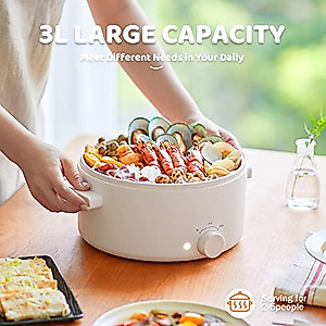 Olayks 3L Electric Pot for Cooking, Ceramic Glaze Non-Stick Shabu Shabu Pot Electric with Adjustable Power Control for Shabu Shabu, Noodles, Sauté, Soup, Steak, Stir Fry, Eggs