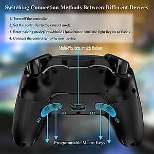 Multi-Platform PC Wireless Controller, Bluetooth Gaming Controller, Compatible with Windows, iPad, Steam, Luna, Laptop, Tablet, and Smart TV, with Double Shock, Macro Keys, Turbo Button, LED Backlight