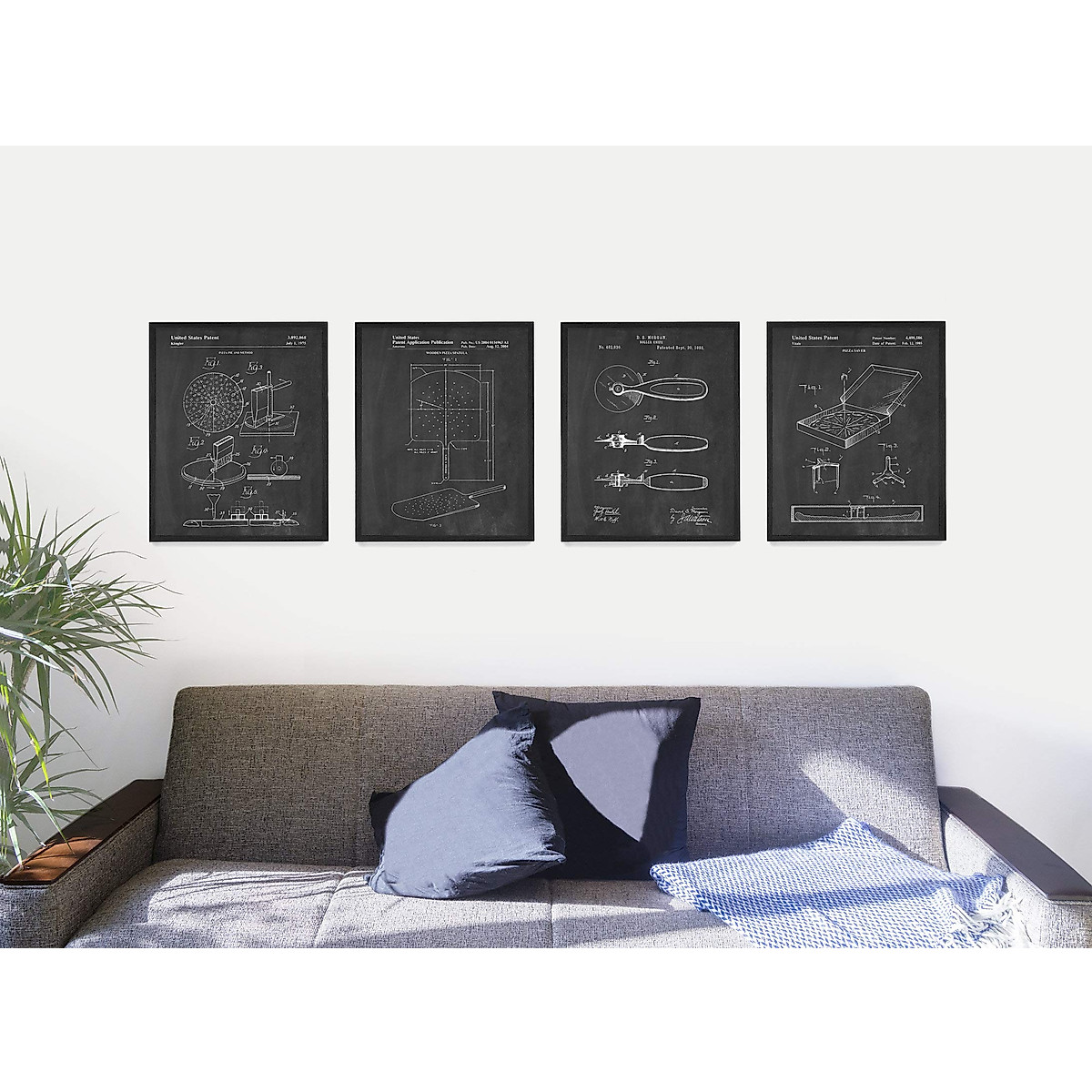 Wunderkammer Studio - Pizza Patent Poster Art - Pizzaria Wall Art - Kitchen Decor - Set of 4-11 x 14 Unframed Art Prints