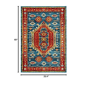SAFAVIEH Vintage Hamadan Collection Accent Rug - 2'7" x 5', Blue & Orange, Design, Non-Shedding & Easy Care, Ideal for High Traffic Areas in Entryway, Living Room, Bedroom (VTH253M)