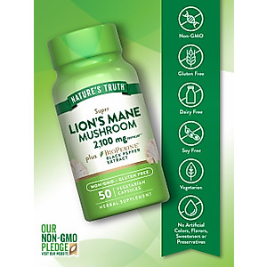 Lions Mane Mushroom Supplement | 2100mg | 50 Capsules | Plus BioPerine | Vegetarian, Non GMO & Gluten Free | by Nature's Truth