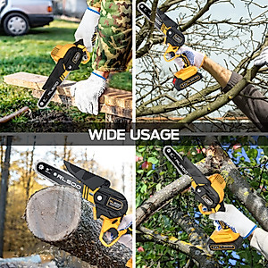 Mini Chainsaw 6 Inch, RLSOO Upgraded Portable Electric Chainsaw Cordless, Handheld Small Chainsaw for Tree Trimming Wood Cutting, Courtyard and Garden (2 Batteries and 3 Chains Included)