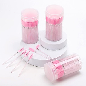 Tbestmax 300 Disposable Spoolies Mascara Wands Eyelashes Brush in Bottle for Eye Lash Extension Eyebrow Makeup Pink