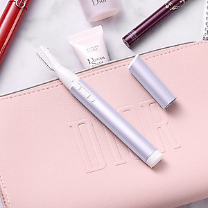 Eyebrow Trimmer, Facial Hair Trimmer Precision Detailer with Rinseable Blade, Battery Powered Double-Sided Eyebrow Razor with Comb, Compact Pen-Size Safe Painless Shaver for Chin Peach-Fuzz