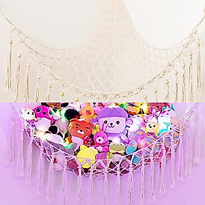 Vorey Stuffed Animal Storage Macrame Stuffed Animal Net or Hammock Toy Hammock Stuffed Animal Holder Hanging Stuffed Animal Organizer Plushie Net for Stuffed Animals Corner, Beige