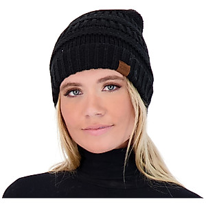 Market & Layne Beanie for Women - Warm Winter Beanies Women Thick Chunky Knit Black Beanie Hats for Women Winter Hats for Women (Black)