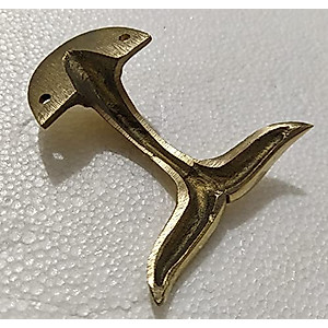 Brass Whale Tail Wall Mount Hooks Set of 6 Pieces Sculpture Unique A Excellent Item for Home | Office | Restaurant Decorations Item Coat Hook by INDIAART12
