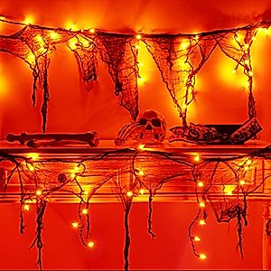 Halloween Decorations Halloween Lights 36 Orange Bulbs 7 Drops Plug In Halloween String Lights with Black Gauzes, Connectable Halloween Decor for Indoor Outdoor Halloween Party Home Mantel Garden Yard