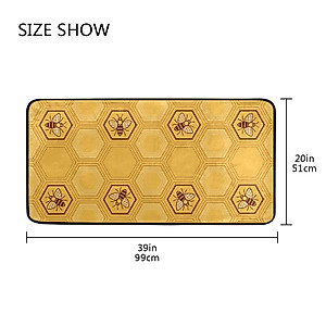 Yellow Bee Honeycomb Hive Kitchen Rug Floor Mat Anti Fatigue Kitchen Mats 39 x 20 in Non Slip Absorbent Cushion Comfort Standing Mat Carpet for Home Decor