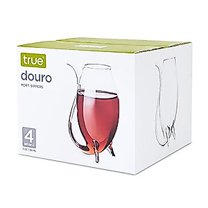 True Douro Port Sippers with Glass Straw, Stemless Wine Glass, Wine Accessories, Unique Glassware, 3oz, Set of 4