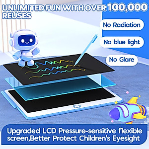 LCD Writing Tablet for Kids, 12 Inch Erasable Doodle Board Colorful Toddler Drawing Pad Mess Free Coloring Board Games Toys Gifts for Toddlers Boys Girls Adults (Macaron Blue/Green/Pink, 12 INCH)