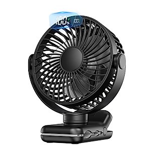 TOPK Portable Clip on Fan, 5000mAh Small Rechargeable Fan, Battery Operated, 4 Speeds, 720° Rotation, Ultra-Quiet, Personal Cooling Desk Fan for Bedroom/Office/Stroller/Golf/Library/Travel/Camping