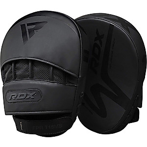 RDX Boxing Pads and Gloves Set, ConvEX Skin Leather Hook and Jab Target Focus Mitts with Punching gloves, Good for Muay Thai, Kickboxing, Martial Arts, Karate, Coaching and MMA Training Matte Black