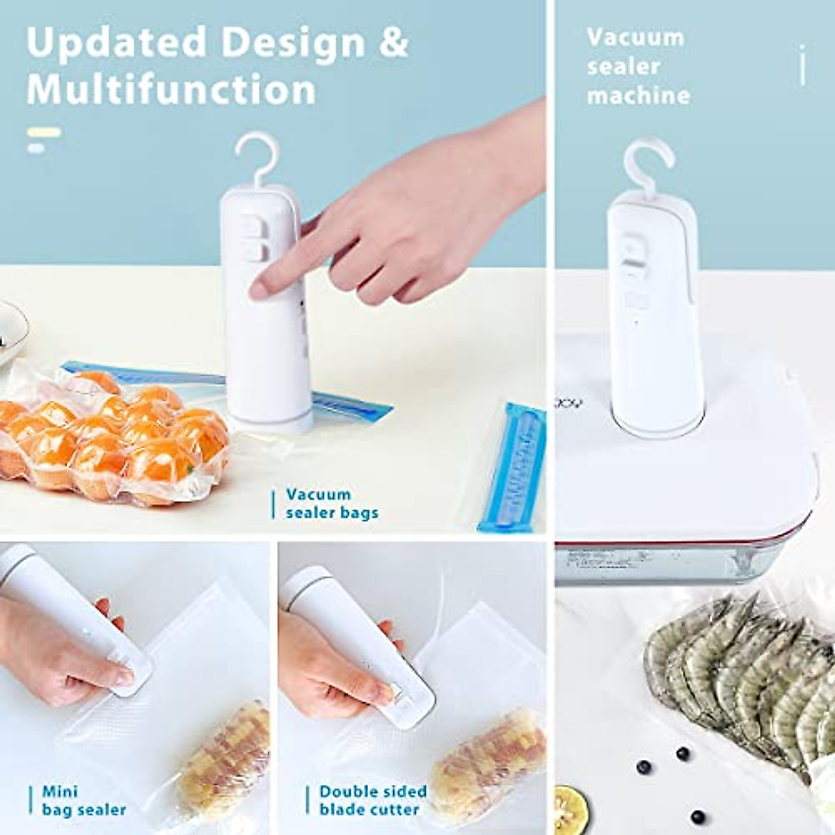 Handheld Vacuum Sealer, Cheweetty 3 In 1 Mini Bag Sealer Heat Seal with Cutter/Electric Ball Pump with Needle and Nozzle for Football Basketball Balloon/Portable Hand Vacuum Machine for Food Saver