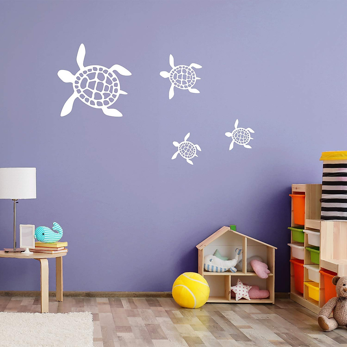 Vinyl Wall Art Decal - Turtles - 17" x 30" - Cute Modern Turtle Design for Animal Lovers Home Apartment Kids Bedroom Closet Door Window Playroom Classroom Nursery Sticker Decoration (White)