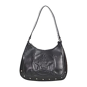 Lost Queen Gothic Women’s White Magic Shoulder Bag Embossed Skull Pentagram Purse
