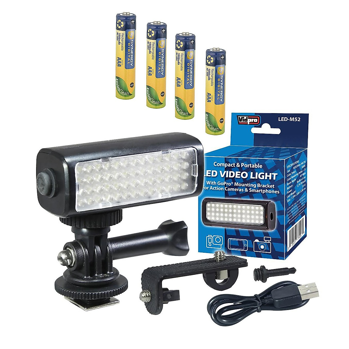 Nikon Coolpix S6900 Digital Camera Lighting LED-M52 Mini LED Light for Action Cameras, Camcorders and Phones - Plus a Free Pack of 4 AAA NiMH Rechargable Batteries - 1000mAh
