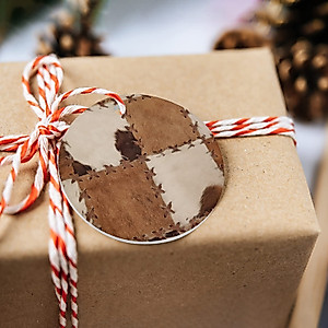 Vintage Leather Ornament Thanksgiving Christmas Ornaments,Personalized Pendant for Halloween Xmas Thanks Day Indoor Outdoor Home Decor,Women/Men Gifts Decoration,Farmhouse Brown West Cowboy Plaid