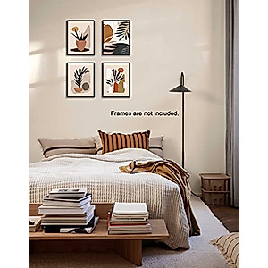 Mid Century Boho Leaf Print - Aesthetic Pictures Unframed 8x10 Inches Bohemian Wall Art Decoration Modern Abstract Plant Paper Poster Paintings Aesthetic Artwork For Girls Bedroon Kitchen Office Decor