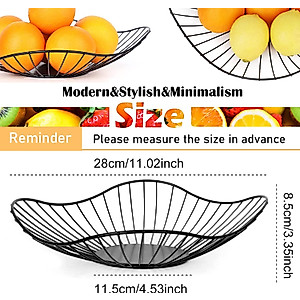 Fodayuse Flat Modern Black Fruit Bowl, Fruit Holder for Fruit and Vegetable Storage, Minimalism Wire Fruit Bowls for Kitchen Counter, Home Decor, Countertop, Table Centerpiece, Black