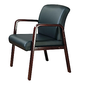 Alera ALERL4319M Alera Reception Lounge Series Guest Chair, Mahogany/black Leather