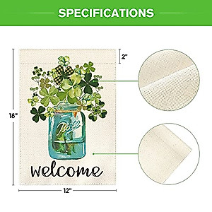 AVOIN colorlife Welcome Watercolor Lucky Clover St Patricks Day Garden Flag Double Sided, Shamrock Jar Yard Outdoor Flag 12x18 Inch