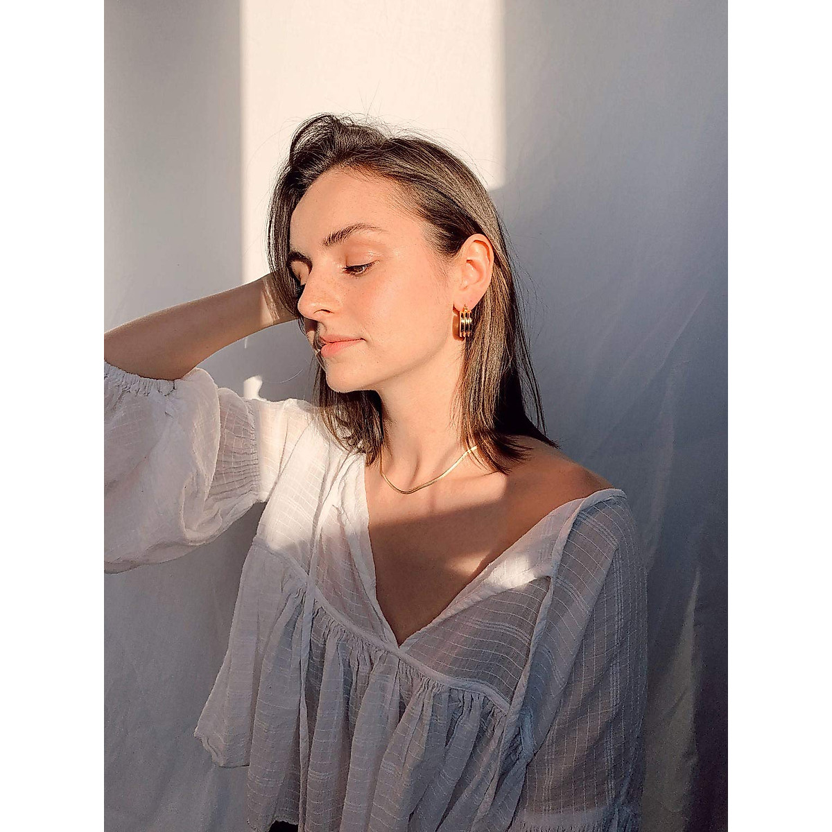 POTESSA 18k Gold Snake Chain Choker Necklace for Women Flat Herringbone Chain Fashion Stainless Steel Necklaces Simple Jewelry Christmas Gifts for Her