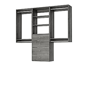 MC Modular Closets Closet Kit with Hanging Rods, Shelves & Drawers - Corner Closet System - Grey, 96 inches Wide