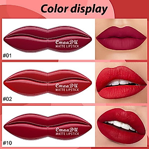 evpct 3Pcs Dark Deep Ruby Light Bright Red Matte Velvet Lipstick Set Long Lasting Smudge Proof Lip Stick Packs Matte Lipstick Lip Stain Makeup Set for Women labiales matte larga duracion 24 01#02#10#