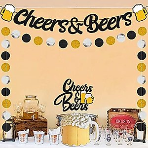 Cheers & Beers Banner with Cake Topper Circle Dots Garland for Men Women Him Her Happy Birthday Wedding Anniversary Graduation Bachelorette Engagement Retirement Hawaii Bridal Shower Party Supplies