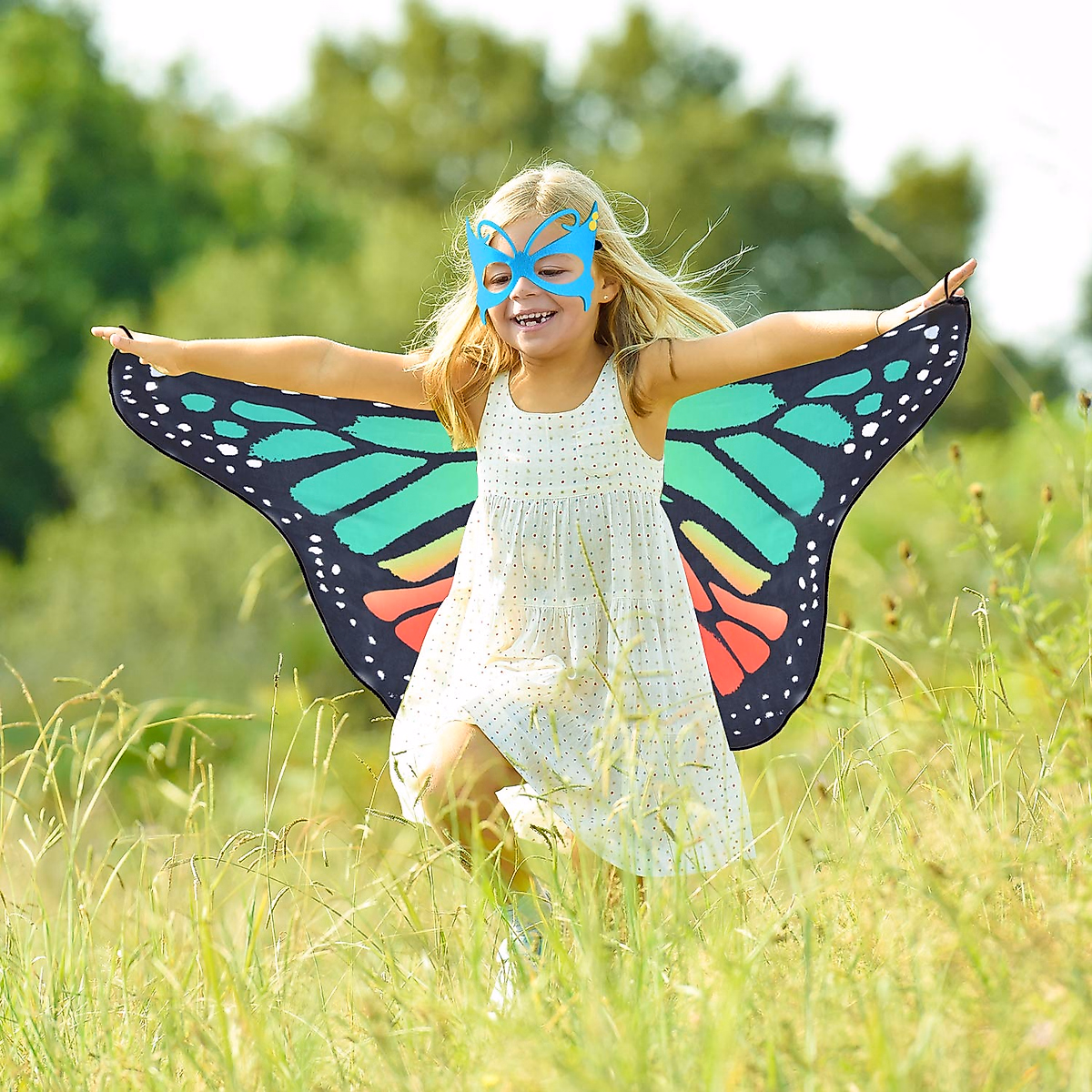 9 Pieces Kids Butterfly Costume Fairy Butterfly Wings Masquerade Masks Halloween Girls Dress Up Pretend Play (Classic Series)