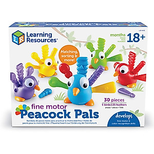 Learning Resources Fine Motor Peacock Pals - 5 Pieces, Ages 18+ months Toddler Learning Toys, Fine Motor and Sensory Toys