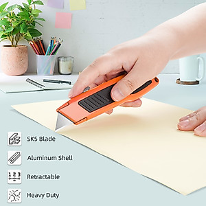 DIYSELF 4 Pack Box Cutters Utility Knives, Retractable Box Cutter Box Knife with 10 Utility Blades, Box Package Opener, Razor Knife Utility Heavy Duty for Cardboard, Carpet, Paper, Box Cutter Knife