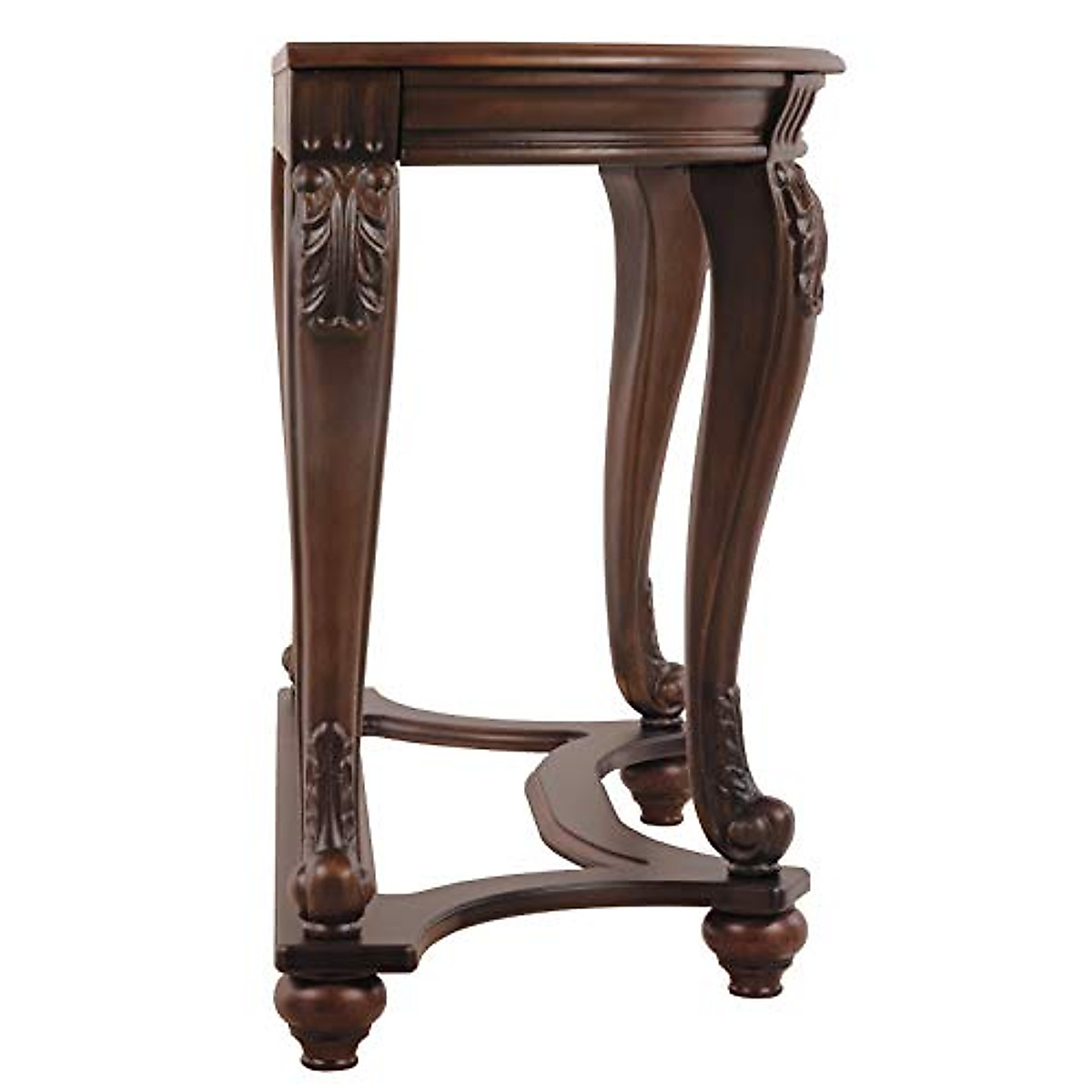 Signature Design by Ashley Norcastle Traditional Half Moon Sofa Table with Beveled Glass Top and Scrollwork Legs, Dark Brown