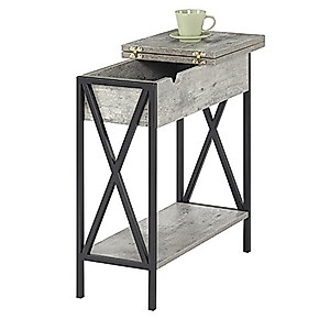 Convenience Concepts Tucson Flip Top End Table with Charging Station and Shelf, Faux Birch