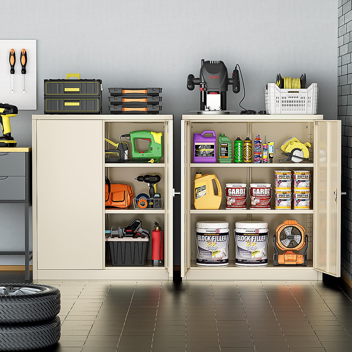 INTERGREAT Steel Storage Cabinet 42", Lockable Metal Storage Cabinet with 2 Doors Locking Counter Cabinet for Home Office (Grey)