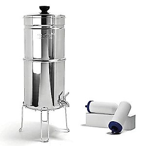 ProOne Big+ Stainless-Steel Gravity Water Filter System, 3-Gallon Water Capacity, Countertop Water Dispenser for Home, Camping, and Travel w/ (2) 7-inch Filter & Wire Stand, Proven to Reduce PFAS