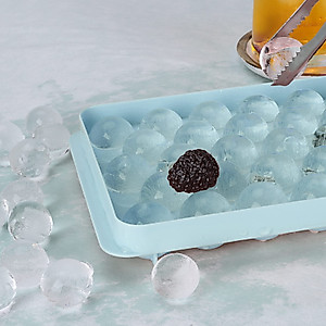 Ice Cube Tray with Lid & Bin 1IN Round Ice Cube Mold for Freezer 66PCS Ice Ball Maker Mold Small Ice Cube Trays Making Sphere Ice Chilling Cocktail Whiskey Tea Coffee (2 Ice Trays, 1 Ice Scoop & Bin)
