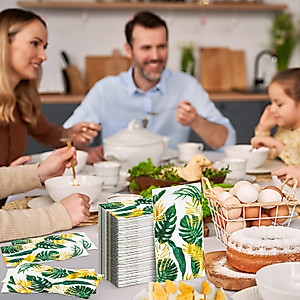 Yaomiao 100 Pieces Tropical Napkins Bulk Palm Leaf Paper Bathroom Hand Towels Bronzing Decorative Tropical Leaves Disposable Guest Dinner Napkins for Summer Hawaiian Aloha TIki Luau Party Supplies