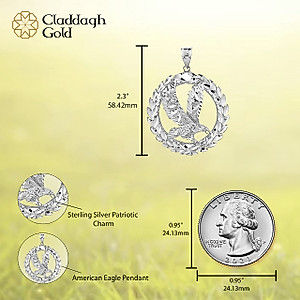 Animal Kingdom .925 Sterling Silver 2-1/3" Patriotic USA American Eagle with Olive Wreath Peace Round Pendant Only