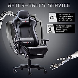 Nokaxus Gaming Chair Large Size High-back Ergonomic Racing Seat with Massager Lumbar Support and Retractible Footrest PU Leather 90-180 degree adjustment of backrest Thickening sponges (YK-6008-BLACK)