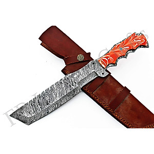 Tactical Combat Custom Made Damascus Steel Hunting Knife/Tracker Knife FBK-15316 (Orange & White Resin)