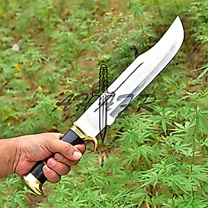AHAFR Crocodile Dundee Bowie Knife D 2 Steel Handmade 18" Buffalo Horn Leather Handle Knife Large Hunting Bowie Knife With Leather Sheath Razor Sharp KE-0547-HK