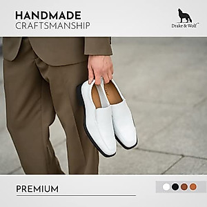 Drake & Wolf Mens Loafers - Classic Microfiber Leather Loafers for Men - Comfortable Slip On Dress Shoes - Formal White