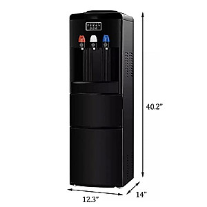 2-in-1 Water Cooler Dispenser with Built-in Ice Maker, Electric Hot Cold Water Cooler, 27LBS/24H Ice Maker Machine with Child Safety Lock (Black)