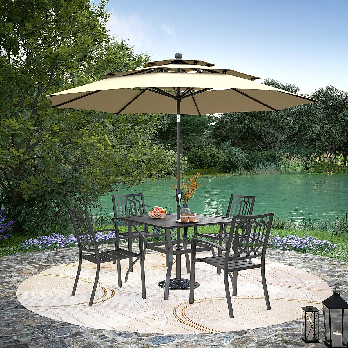 PHI VILLA Set of 2 Metal Patio Dining Chairs, Indoor/Outdoor Portable Patio Chairs, Stackable Bistro Chairs for Garden, Backyard, Lawn - Support 300 lbs