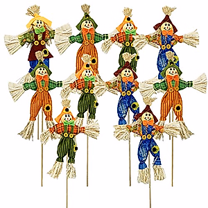 EBaokuup 10 PCS Halloween Scarecrow Decoration - 11.8 Inch Fall Harvest Scarecrow Thanksgiving Scarecrow Fall Harvest Standing Scarecrow Decor for Autumn, Halloween, Garden, Yard Decoration
